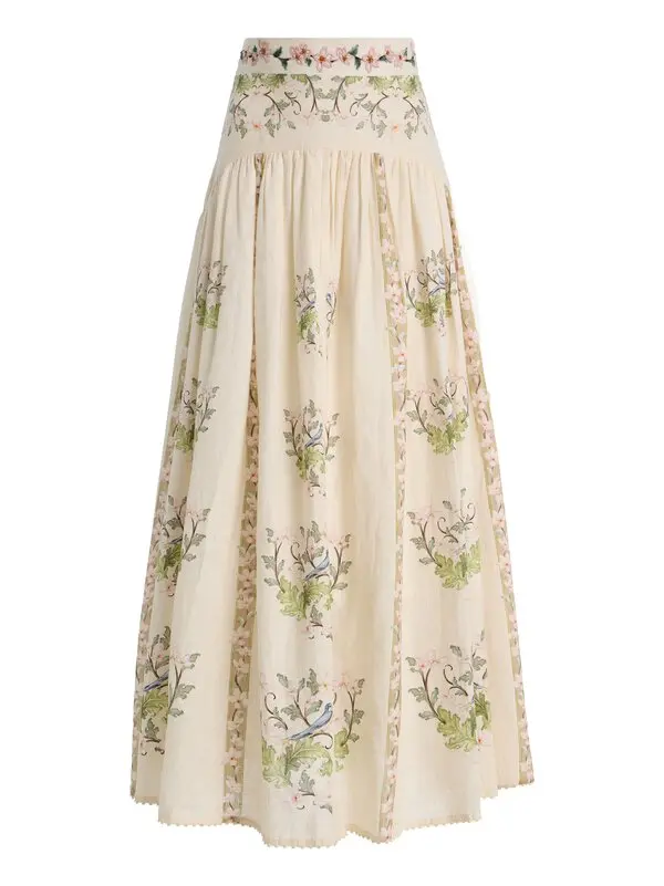 Agua Bendita Embroidered Linen Maxi Skirt - Multi