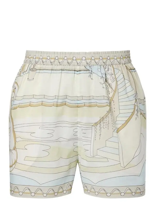 Tory Burch Printed Cotton Shorts - Beige
