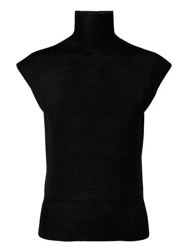 Rick Owens Virgin Wool Sleeveless Turtleneck Top - Black