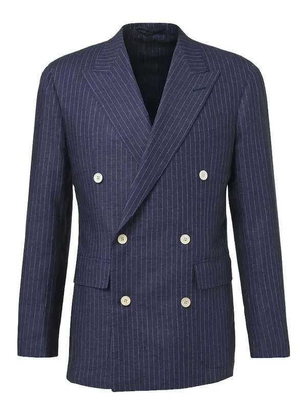 Dunhill Pinstripe Double-breasted Linen Blazer - Blue