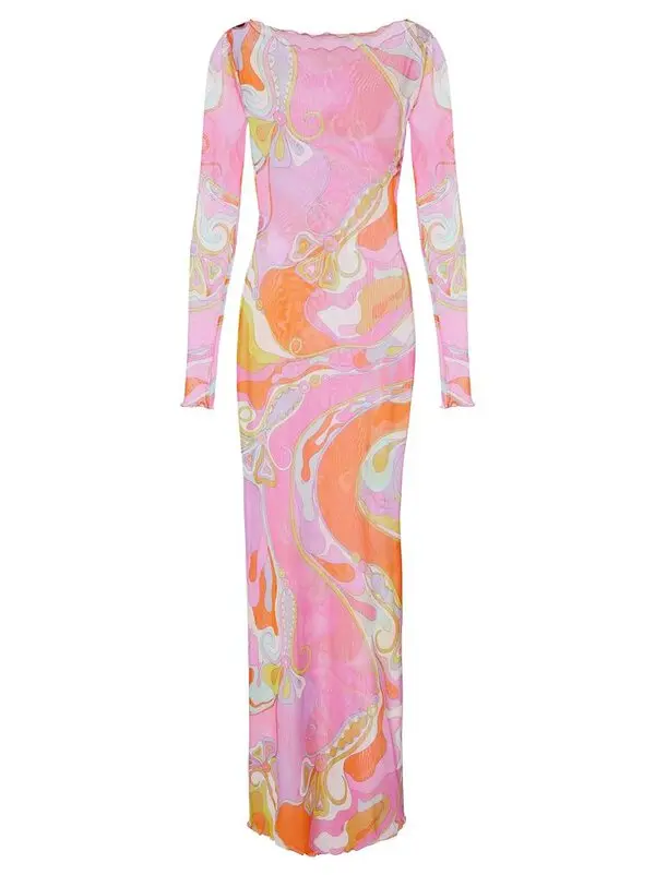 Emilio Pucci Orchidee Sheer Tulle Maxi Dress - Multicoloured