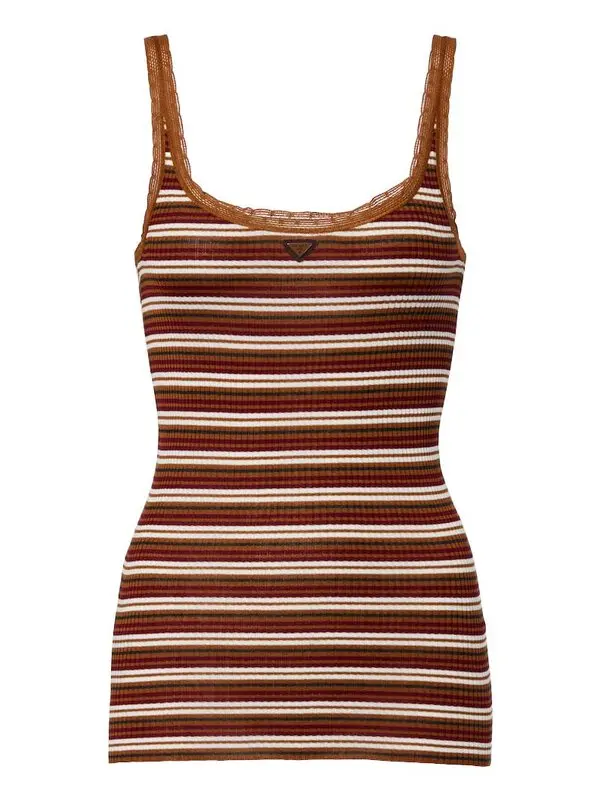 Prada Striped Cotton Tank Top With Lace Trim - Multicoloured
