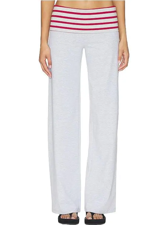 Lioness Jetset Wide Leg Trousers With Striped Waistband - Red