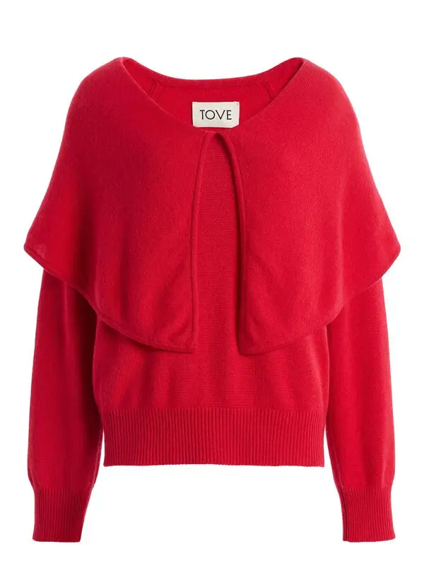 Tove Malia Cashmere Sweater With Cape Overlay - Red