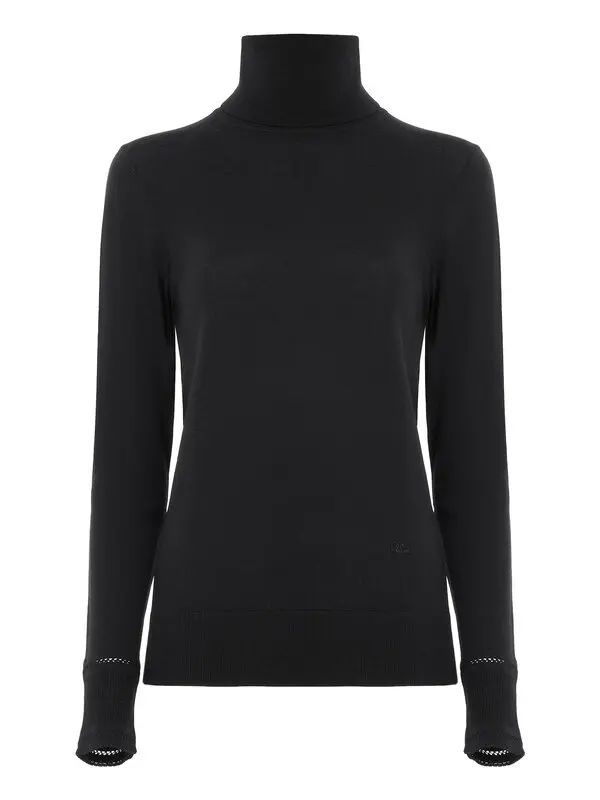 Chloé Fitted Wool Knit Turtleneck With Embellished Cuffs - Black