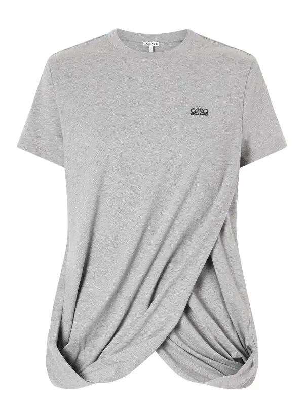 Loewe Logo-embroidered Draped Cotton-jersey T-shirt - Gray