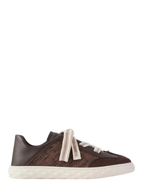 JIMMY CHOO Diamond Light Flex Leather And Raffia Lace-up Sneakers - Brown