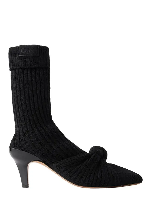 Chloé Knotted Knitted Boots - Black