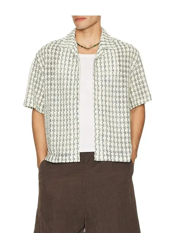 PERCIVAL Freddie Crochet Cuban Collar Boxy Shirt In . Also - Green