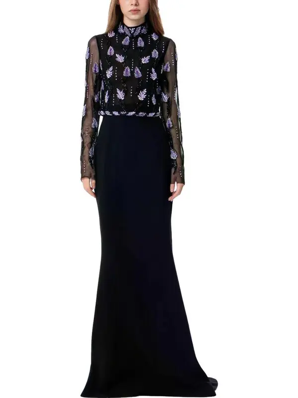 DINA MELWANI Amethyst Embroidered Maxi Dress - Black