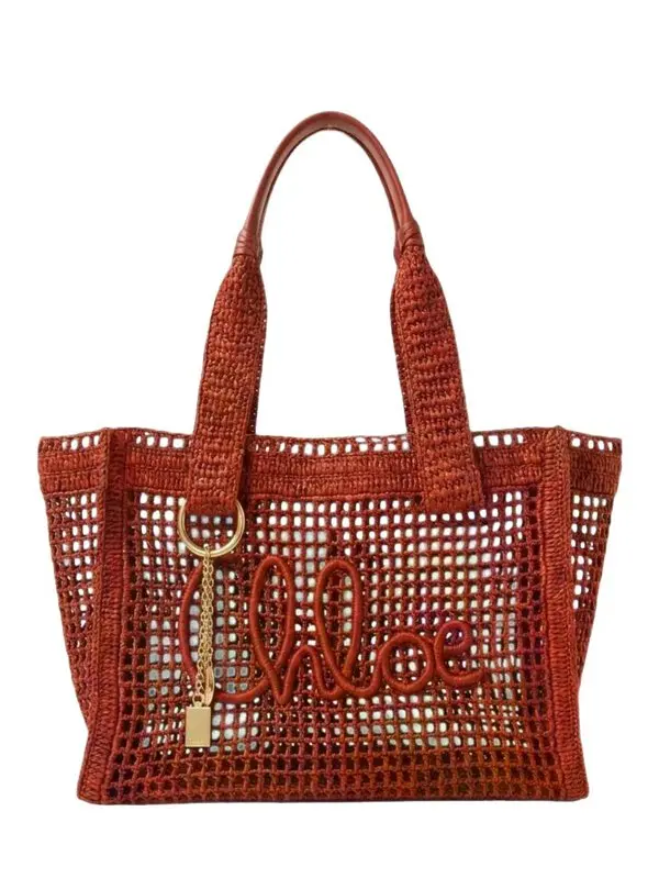 Chloé Logo-patch Open-knit Tote Bag - Orange