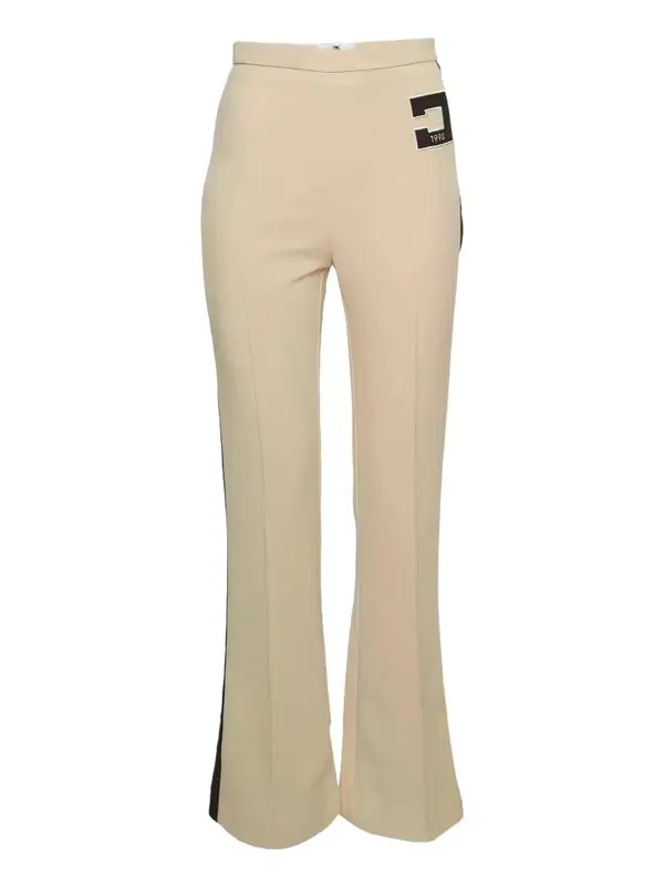 Elisabetta Franchi Beige Crepe Trousers With Side Stripe And Logo Patch - Neutrals