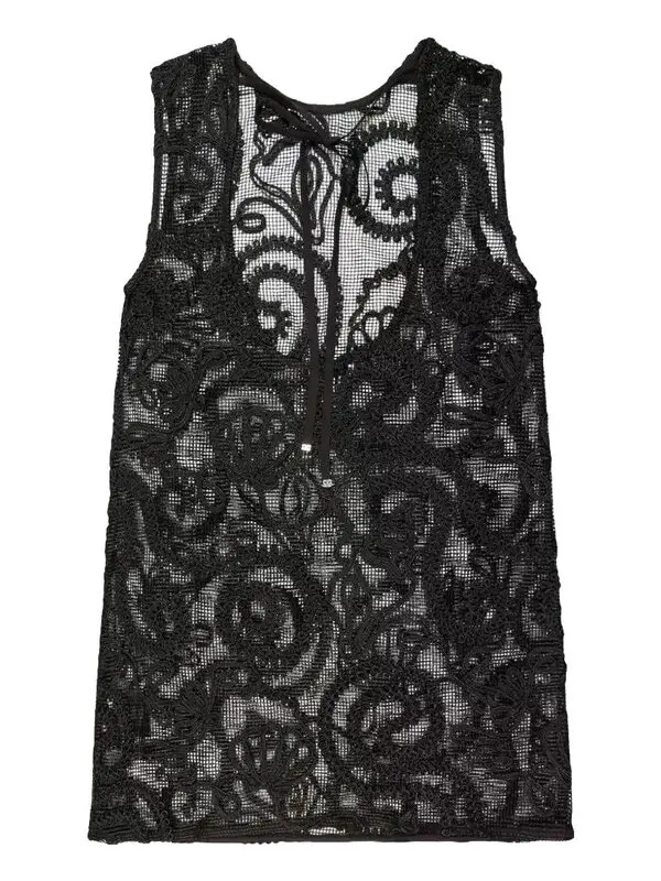 GANNI Embroidered Net Dress - Black