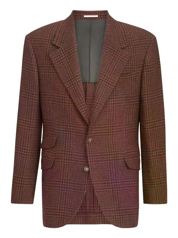 Brunello Cucinelli Cashmere Prince Of Wales Cavallo Tailor Blazer - Brown