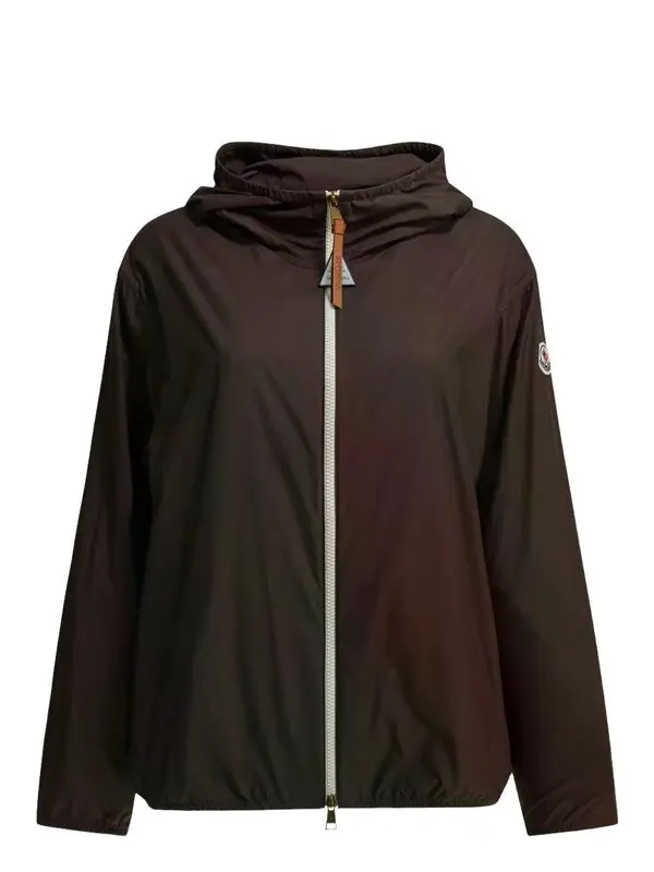 Moncler Hooded Zip-up Jacket With Logo Patch - Brown