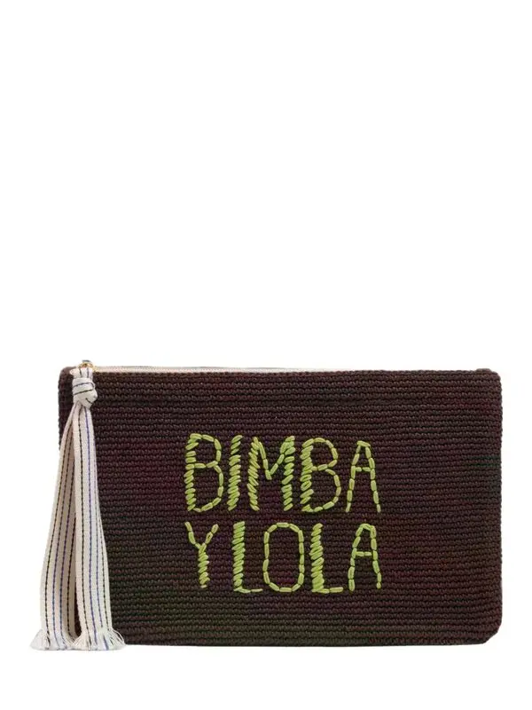 Bimba Y Lola Logo-embroidered Crochet Clutch Bag - Brown