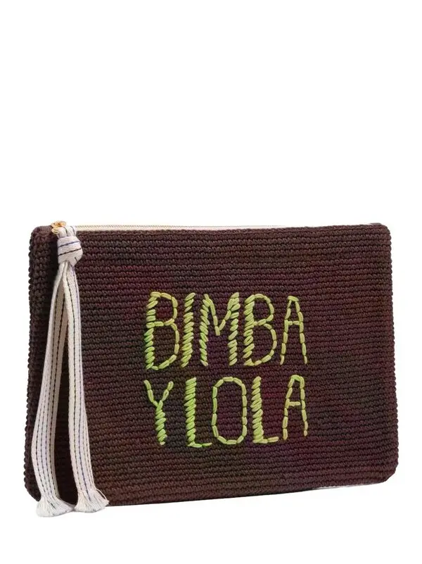 Bimba Y Lola Large Logo Embroidered Crochet Clutch Bag - Brown