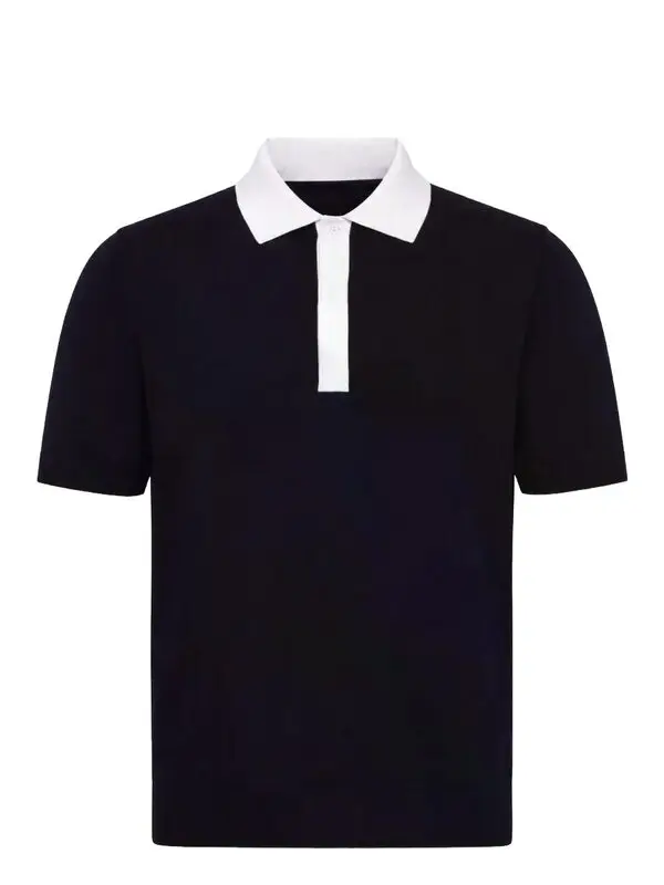 Alpha Studio Contrast-collar Short-sleeve Polo Shirt - Blue