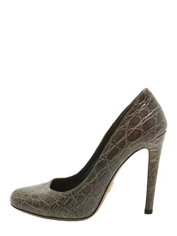 Prada Grey Croc-embossed Leather Stiletto Pumps - Brown