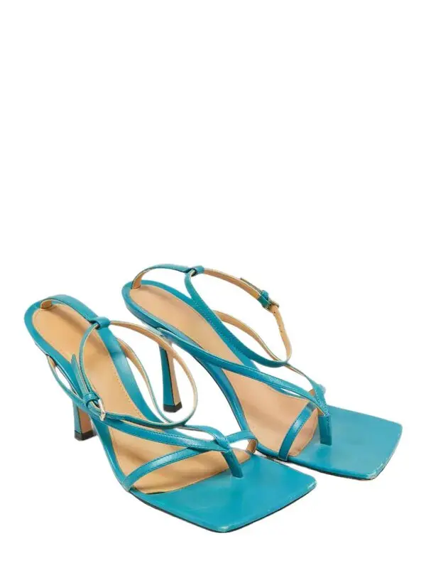 Bottega Veneta Leather Square Toe Ankle Strap High Heel Sandals - Blue