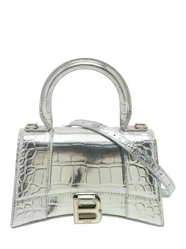 Balenciaga Hourglass Xs Croc-embossed Handbag - Silver