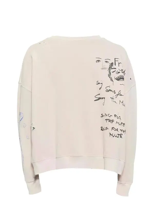 SONG FOR THE MUTE Distressed Graphic-print Sweatshirt - Neutrals