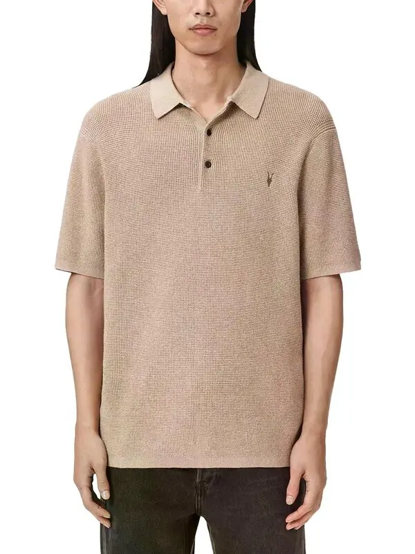 ALLSAINTS Waffle-knit Embroidered-logo Polo Shirt - Neutrals