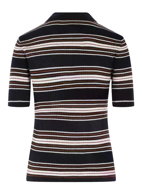 Max Mara Striped Ribbed Knit Polo Top - Blue