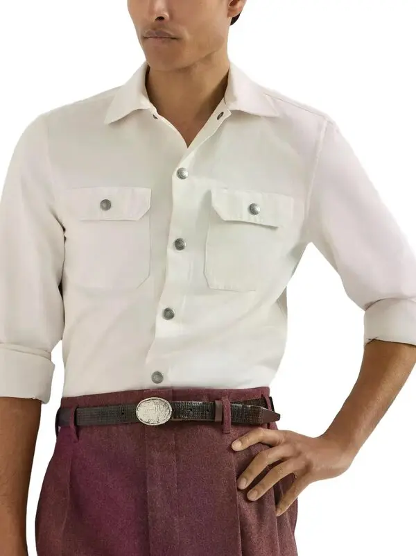 Brunello Cucinelli Garment-dyed Overshirt In Cotton Gabardine With Spread Collar And Chest Pockets - Neutrals