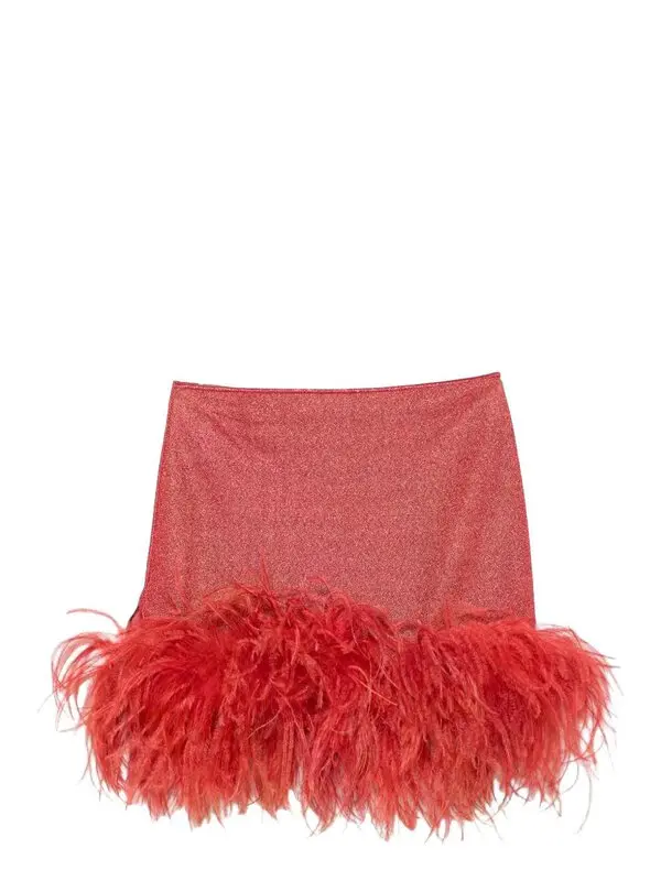 Oseree Lumière Plumage Feather-trim Mini Skirt - Red