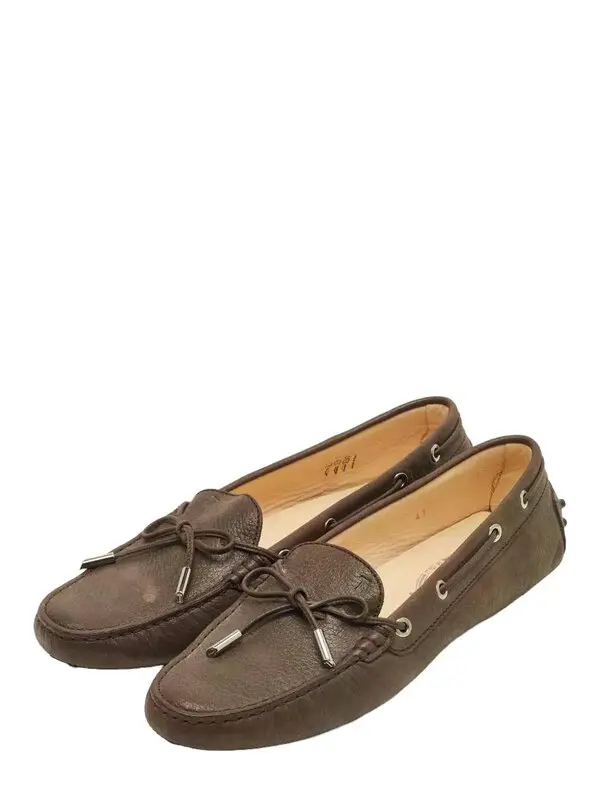 TOD'S Leather Bow Detail Slip-on Loafers - Brown