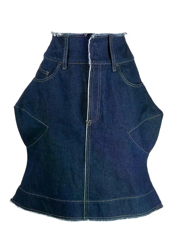 Paula Canovas Del Vas Indigo Denim Midi Skirt With Contrast Stitching - Blue
