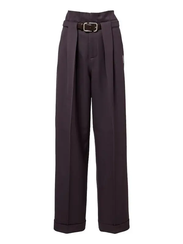 Attico Pleated Virgin Wool Wide-leg Trousers - Grey