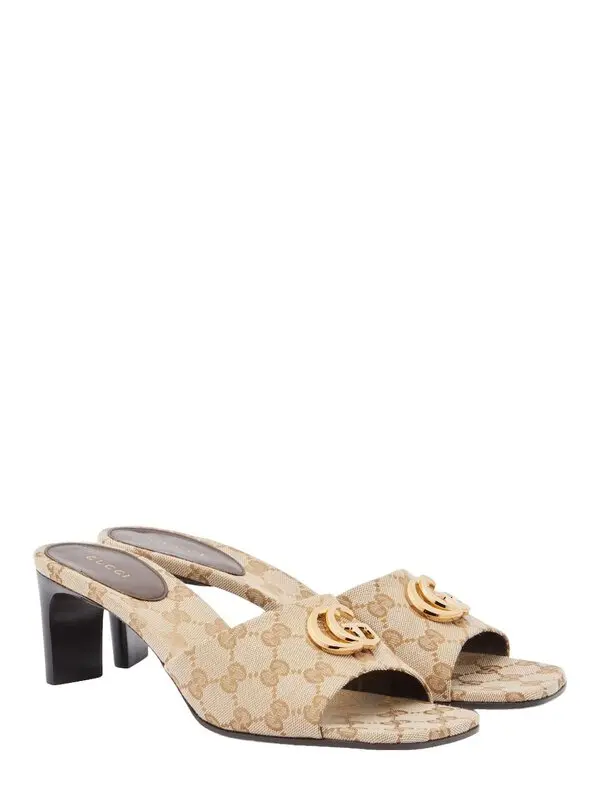Gucci Marmont Double G Gg Canvas Mules - Beige