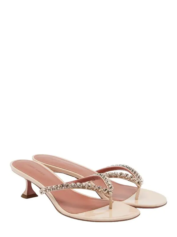Amina Muaddi Gigi Embellished Leather Thong Sandals - Pink