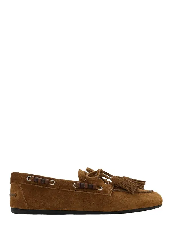 Miu Miu Suede Moccasins With Tassel Embellishment - Olive
