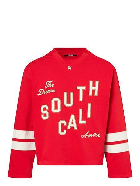 Amiri South Cali Flock Cotton-jersey Football T-shirt - Ruby