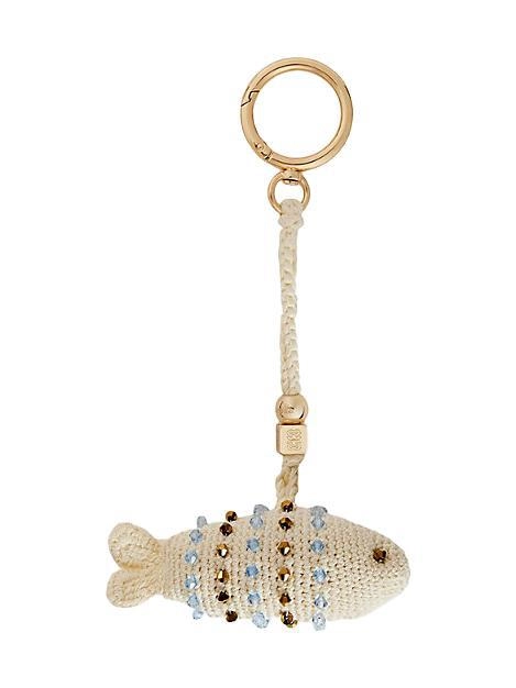 Sandro Handmade Crochet Fish Charm With Gold-tone Hardware - Ecru