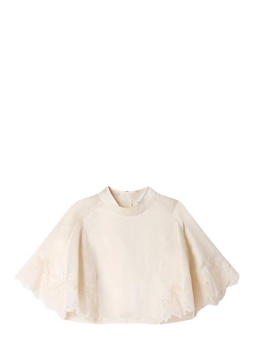 Sandro Cropped Lace Trim Satin Top - Ecru