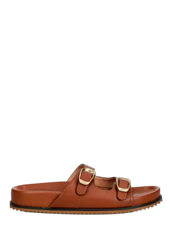 TWINSET Leather Buckle Slides - Brown