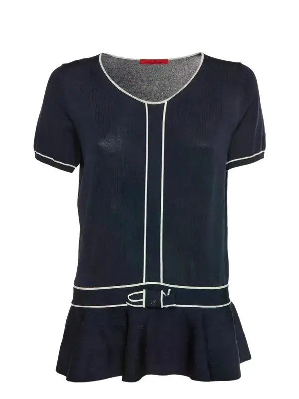 Carolina Herrera Navy Bow Detail Peplum Top - Blue
