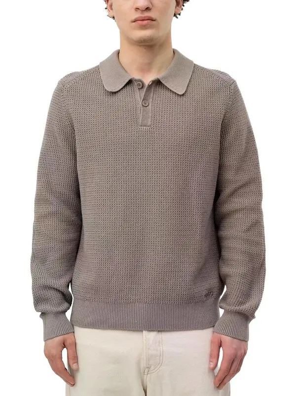 Hugo Waffle-knit Long Sleeved Polo Shirt - Brown