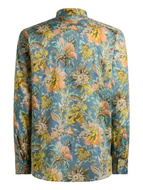 Etro Cotton Satins Shirt With Floral Motif - Blue