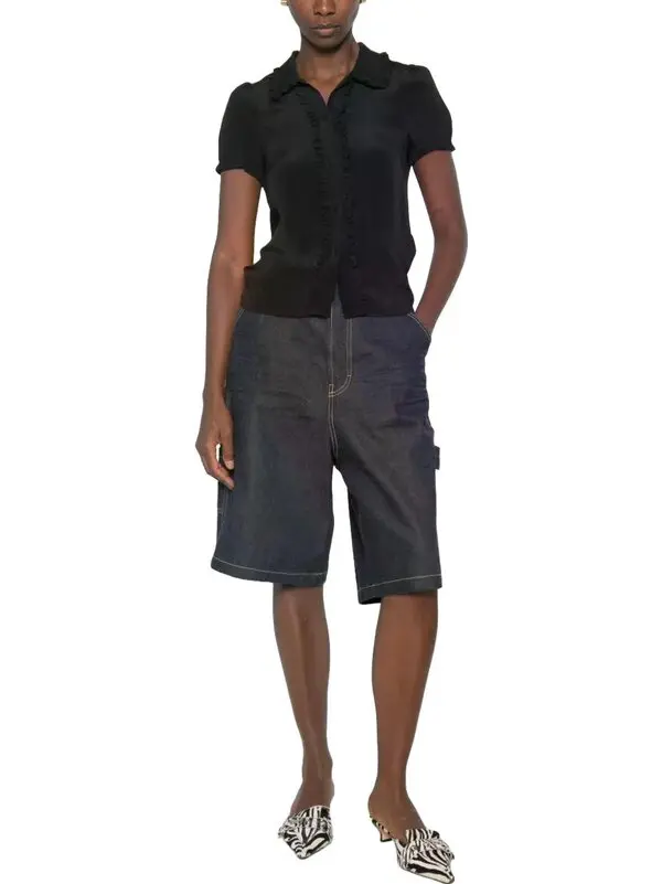 N°21 Ruffled-trim Short Sleeve Blouse - Black