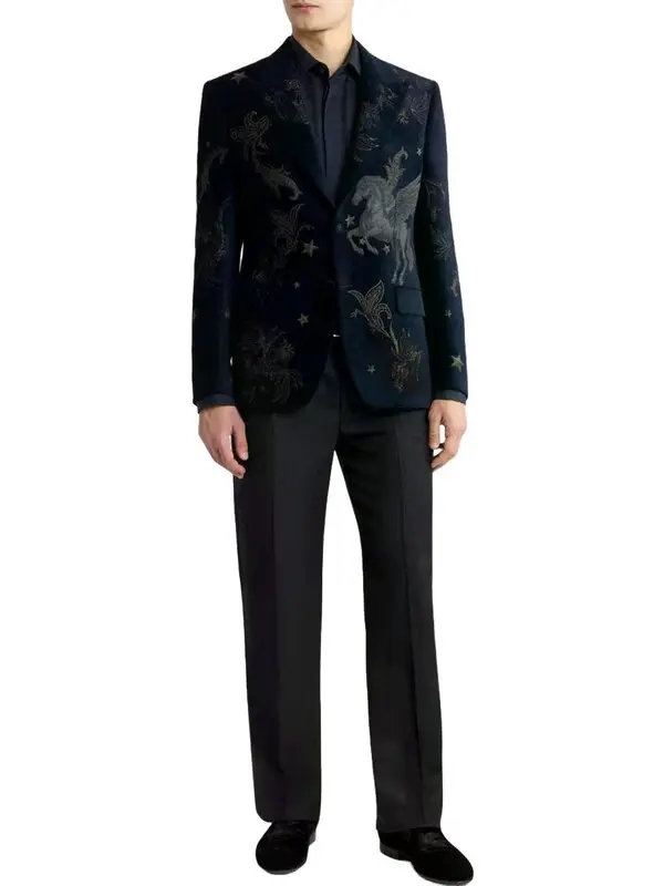 Etro Wool-blend Flannel Trousers With Crease Detail - Blue
