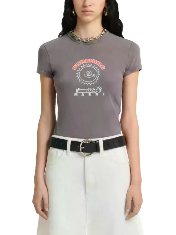Marni Cotton T-shirt With Sunshine Print - Grey