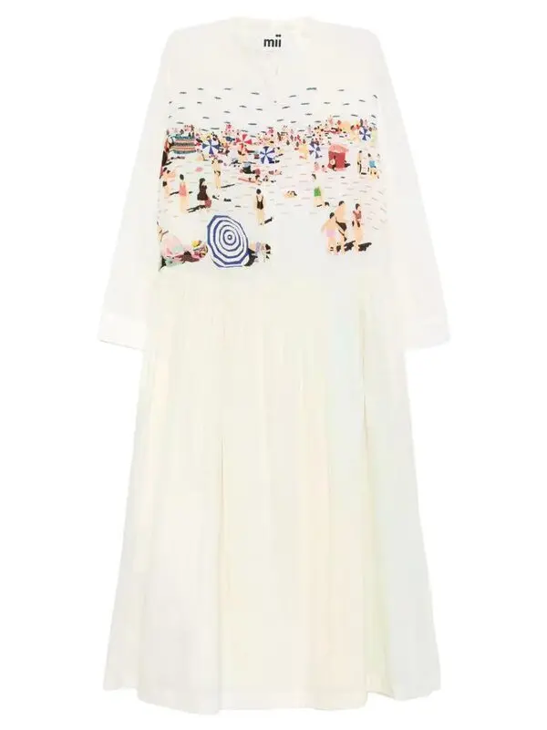MII Tara Embroidered Midi Shirt Dress - Neutrals