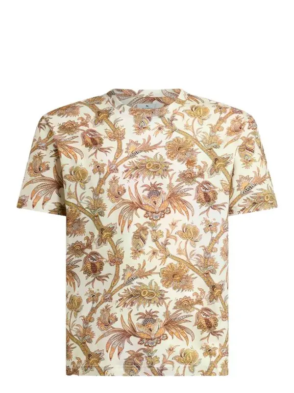 Etro Cotton-jersey T-shirt With Floral Paisley-motif - Neutrals