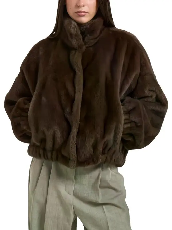 Max Mara Faux-fur Elasticated-trim Coat - Brown