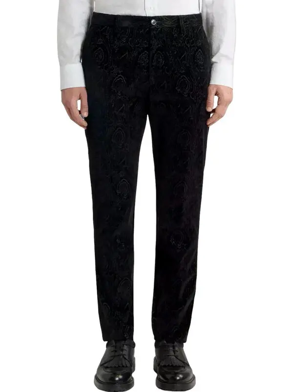 Etro Cotton Velvet Trousers With Arnica Motif - Black